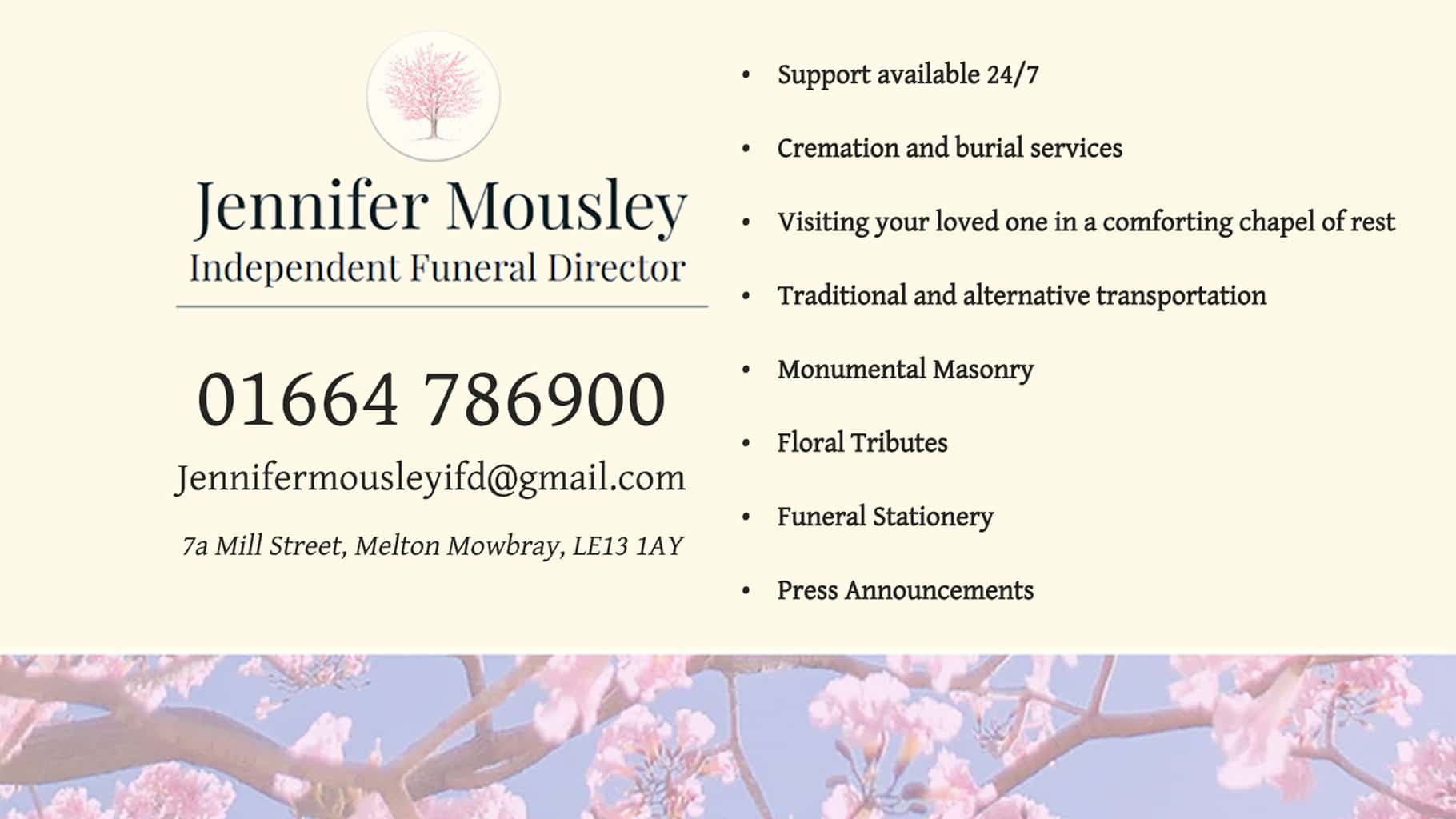 Jennifer Mousley Independent Funeral Director - Pink Pages